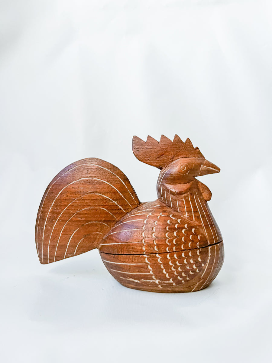 Carved Wooden Rooster Box – Lucky Crane Vintage